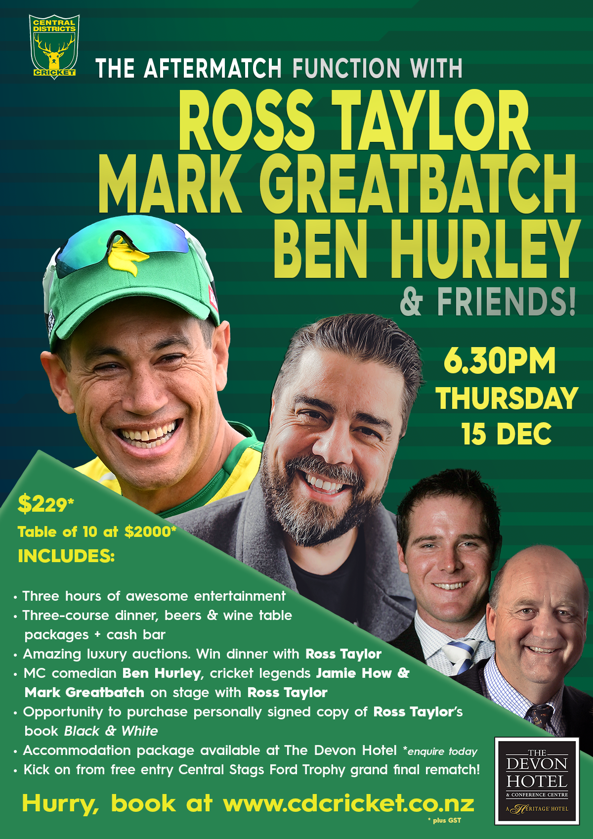 Ross Taylor 'Aftermatch' Dinner New Plymouth at THE DEVON HOTEL - New ...